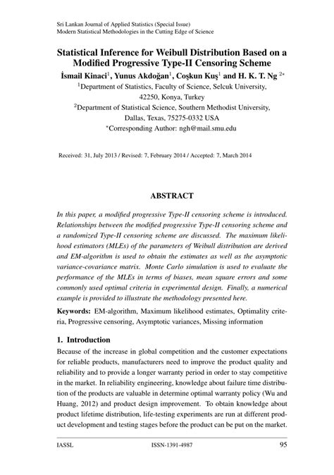 Pdf Statistical Inference For Weibull Distribution Based On A
