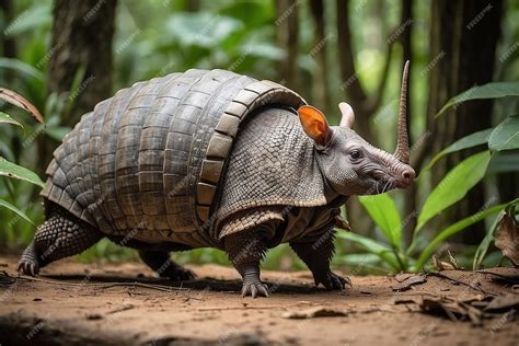 Armadillo In The Nature Habitat Of Brazilian Forest Premium Ai