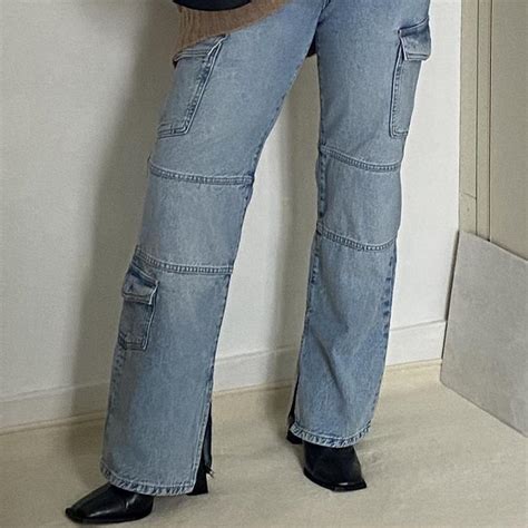 Zara Cargo Jeans Blue Size Uk 10 Can Fit Sizes Depop