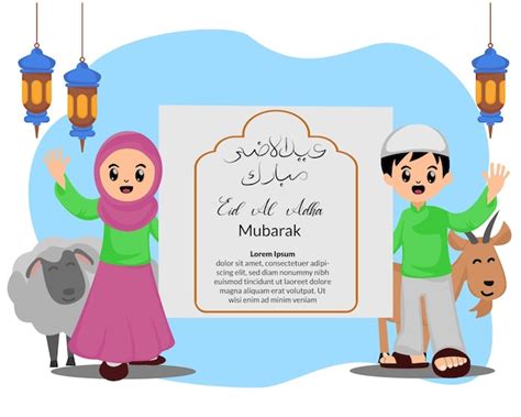 Premium Vector Happy Eid Al Adha Greeting Card With Illustrations Of