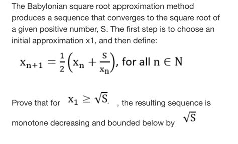 Solved The Babylonian Square Root Approximation Method Chegg