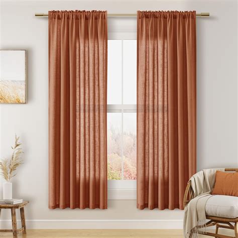 Guken Terracotta Linen Curtains 72 Inch Length For Living