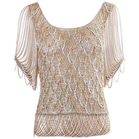 Loris Azzaro Gold And Silver Knit Lurex And Chain Top 1970s At 1stdibs