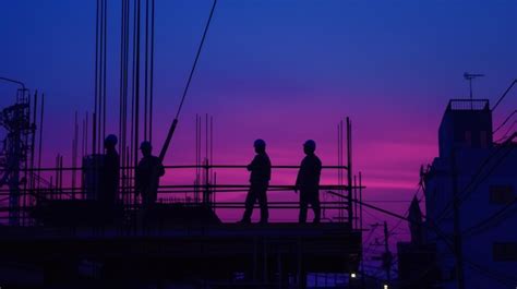 Premium Photo A Group Of Construction Workers Are Silhouetted Against
