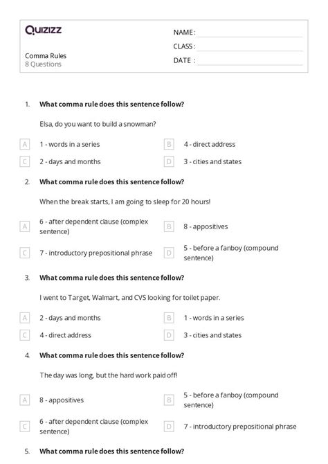 50 Commas After An Introductory Phrase Worksheets For 5th Grade On