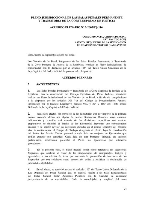 Acuerdo Plenario 2 2005 Cj 116 Lp Ocred Pleno Jurisdiccional De Las