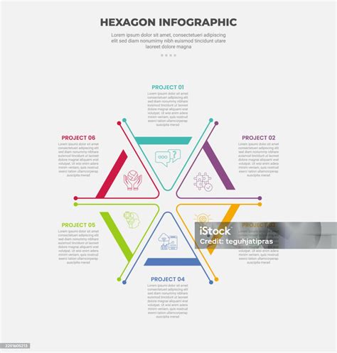 육각형 또는 육각형 기본 모양 인포그래픽 개요 스타일 6 포인트 템플릿 중앙에 큰 육각형 모양 둥근 가장자리 파이 차트 슬라이드 프리젠 테이션을위한 분리 0명에 대한 스톡