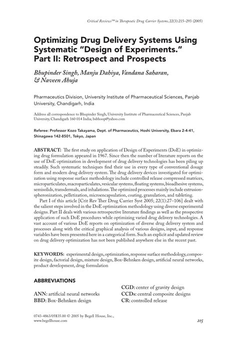 Pdf Optimizing Drug Delivery Systems Using Systematic Design Of