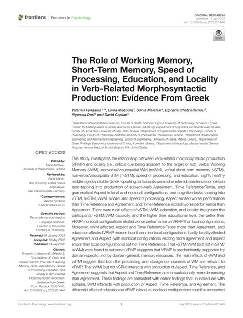 Pdf The Role Of Working Memory Short Term Memory Speed Of Processing Education And