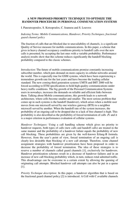 Pdf Priority Technique For Optimising Handover Procedure In Personal Communication Systems