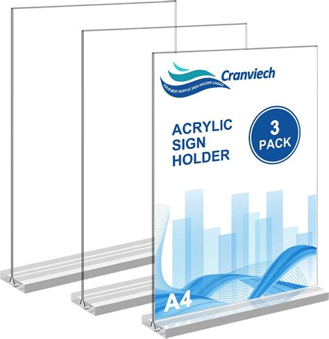 Cranviech 3 Pack 8 5 X 11 Acrylic Sign Holder Double Sided Vertical