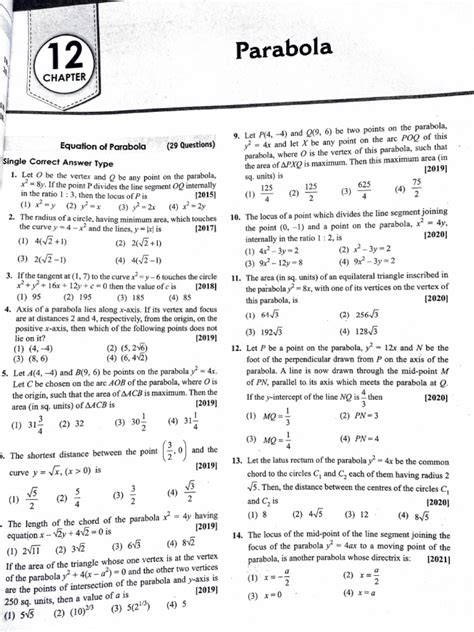 Parabola Pyq Pdf Euclidean Geometry Elementary Geometry