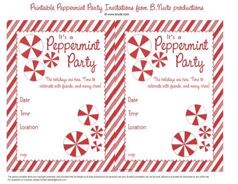 Bnute Productions Free Printable Peppermint Party Invitations