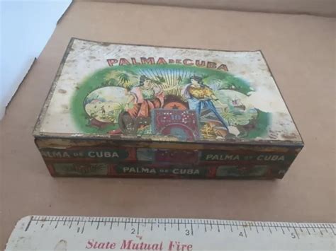 ANTIQUE PALMA DE CUBA Tin CIGAR BOX NEW JERSEY STORE TOBACCO SMOKING 9