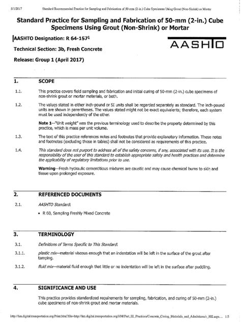 Aashto R64 17 Sampling Of 50mm Cube Specimens Using Grout Or Mortar Pdf