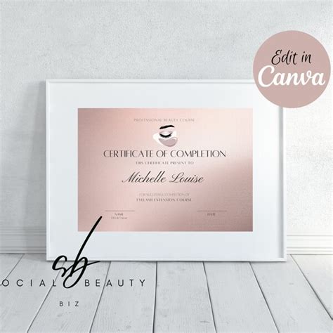 Eyelash Extension Certificate Of Completion Template Etsy
