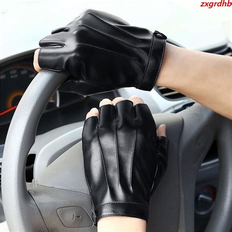 Outdoor Half Finger Faux Leather Soft Breathable Driving Cycling Men