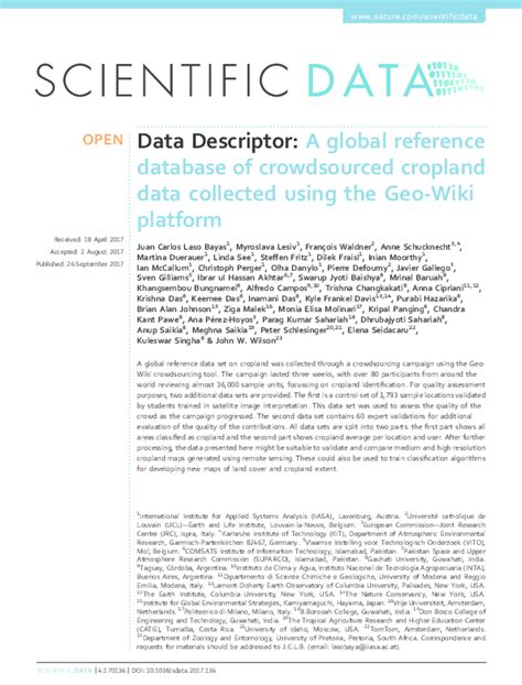Pdf A Global Reference Database Of Crowdsourced Cropland Data
