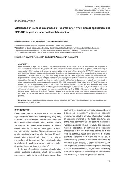 Pdf Differences In Surface Roughness Of Enamel After Whey Extract Application And Cpp Acp In