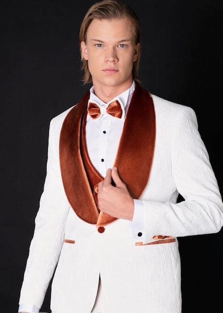 White And Orange Prom Tuxedo Wedding Groom Tuxedo Suit Alberto