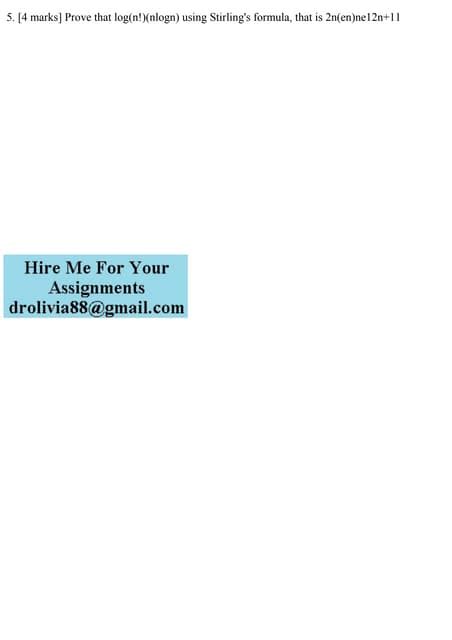 5 4 Marks Prove That Lognnlogn Using Stirlings Formula Thatpdf