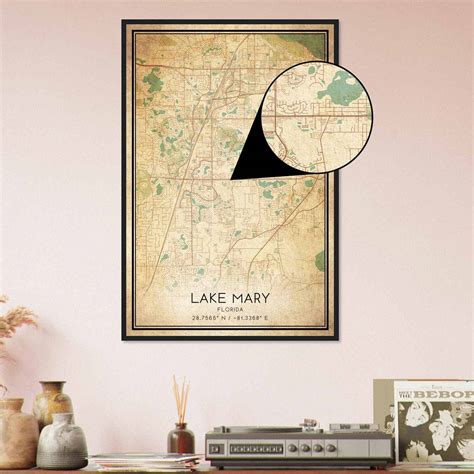 Vintage Lake Mary Florida Map Poster Modern Home Decor Wall Art Print