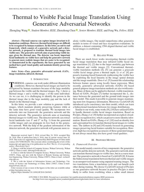 2018 Thermal To Visible Facial Image Translation Using Generative Adversarial Networks Pdf