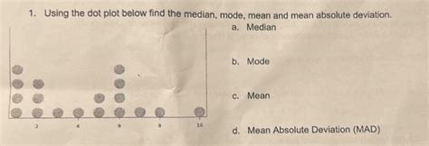 1 Using The Dot Plot Below Find The Median Mode Mean And Mean
