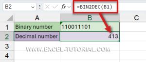 Convert Binary Number To Decimal In Excel 0 1