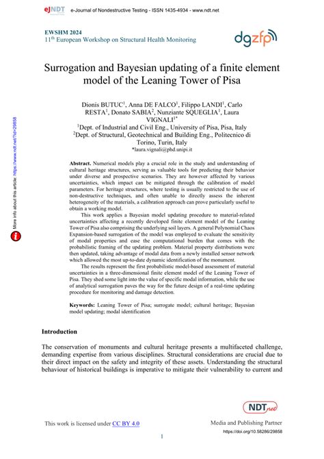 Pdf Surrogation And Bayesian Updating Of A Finite Element Model Of The Leaning Tower Of Pisa