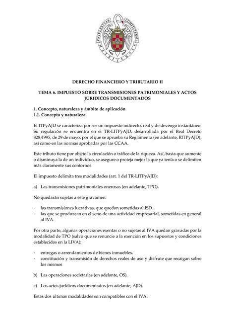 Tema 6 Impuesto Sobre Transmisiones Patrimoniales Y Actos Juridicos