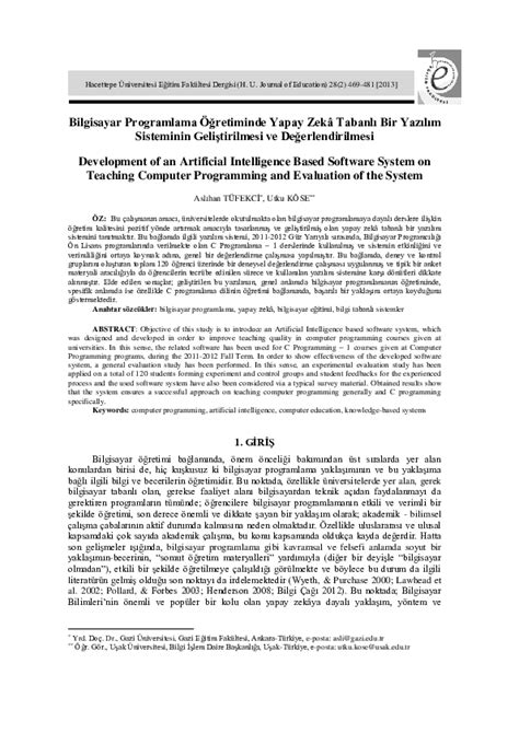 pdf development of an artificial intelligence based software system on teaching computer