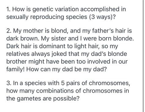 Solved 1 How Is Genetic Variation Accomplished In Sexually
