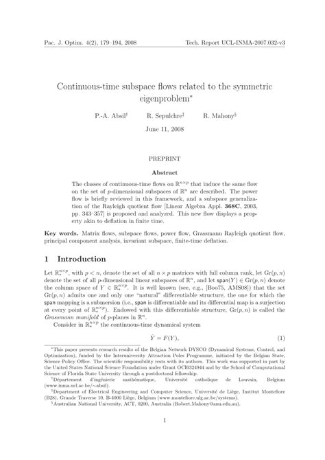 Pdf Continuous Time Subspace Flows Related To The Symmetric Eigenproblem