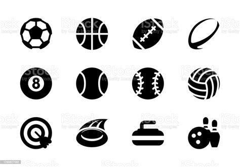 스포츠 볼 벡터 아이콘 축구 미식 축구 럭비 농구 당구 테니스 소프트볼 배구 공 다트 게임 컬링 볼링 고립 된 기호 컬렉션 럭비 스포츠에 대한 스톡 벡터 아트 및 기타