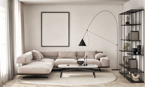 거실 벽에 있는 모형 포스터 프레임 현대적인 디자인의 고급스러운 아파트 배경 현대적인 인테리어 디자인 3d 렌더링 3d 그림 0명에 대한 스톡 사진 및 기타 이미지 Istock