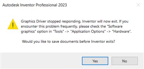 Graphics Driver Stopped Responding Inventor Will Now Exit Has