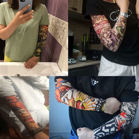 Mens 8pcs Temporary Tattoo Sleeves Fake Slip On Sunscreen Arm