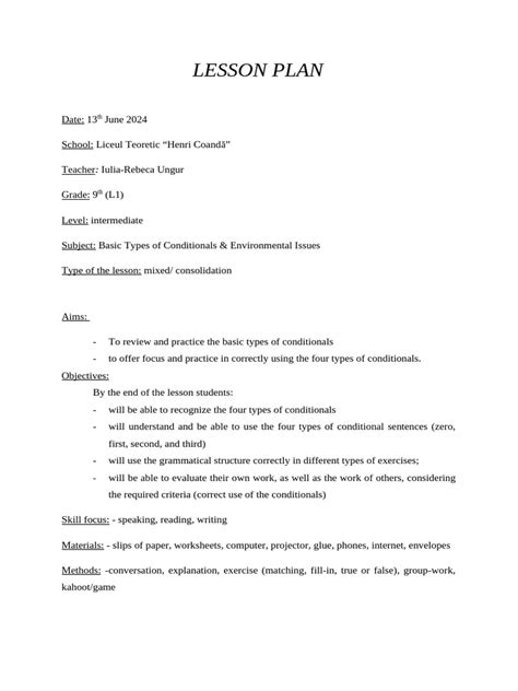 lesson plan conditionals pdf natural environment pollution