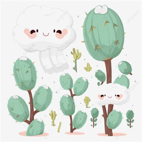 القطن Clipart مجموعة من الغيوم Kawaii الكرتون المتجه قطن قصاصة فنية