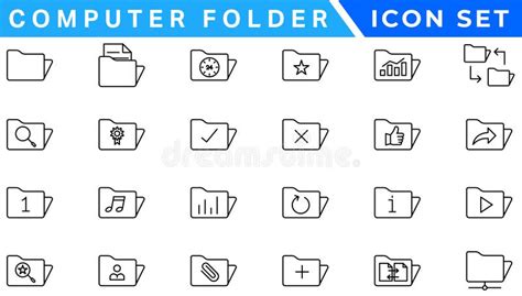 set of computer folder icons symbol pc file or document search