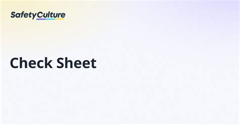 Check Sheet Safetyculture Library
