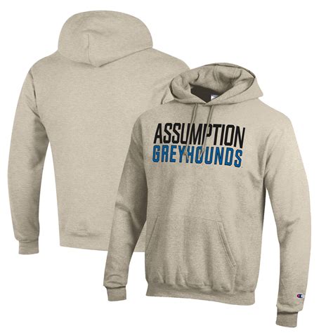 Mens Champion Oatmeal Assumption Greyhounds Eco Powerblend Pullover Hoodie