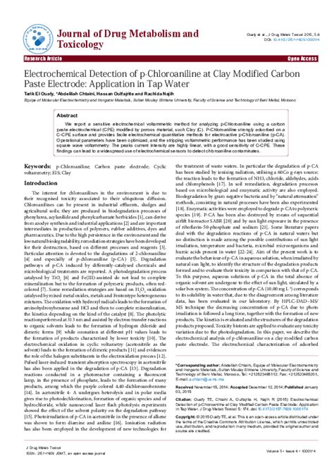 Pdf Electrochemical Detection Of P Chloroaniline At Clay Modified Carbon Paste Electrode