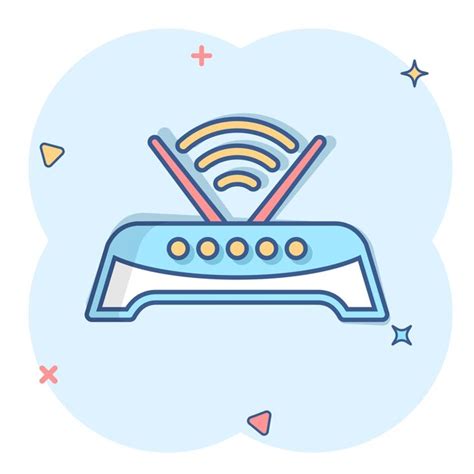 만화 스타일의 Wifi 라우터 아이콘 격리 된 흰색 배경에 광대역 만화 벡터 일러스트 레이 션 인터넷 연결 시작 효과 비즈니스