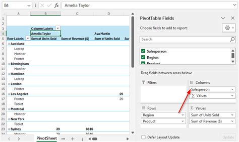 transfer pivot table row labels in separate columns in excel excel
