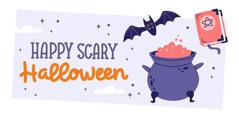 할로윈 인사말 카드 디자인입니다 손으로 그린 서예와 귀여운 가마솥과 주문서 벡터 일러스트 레이 션 템플릿 가리기에 대한 스톡 벡터 아트 및 기타 이미지 Istock