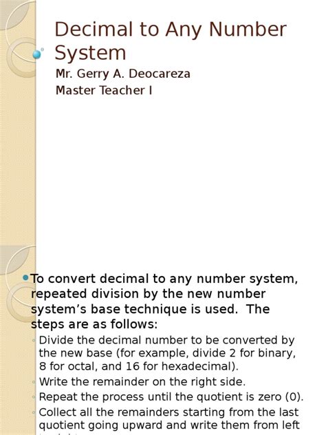 Decimal To Any Number System Pdf