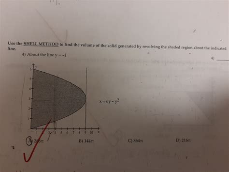 solved use the shell method to find the volume of the solid
