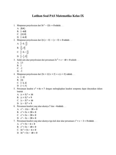 Latihan Soal Pas Matematika Kelas Ix Pdf